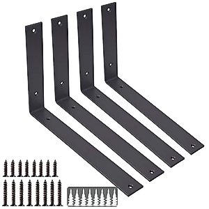 Shelf Brackets L Bracket 12 Inch 4PCS Heavy Duty Black Shelf Bracket Iron Metal Wall Bracket for DIY Open Shelving Rustic Bracket