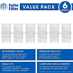 Fette Filter - Replacement Filter U Compatible with Honeywell HEPAClean U Filter HRF201B and Febreze FRF102B For HHT270, HHT290 & Febreze FHT170, FHT180, FHT190 - Pack of 6