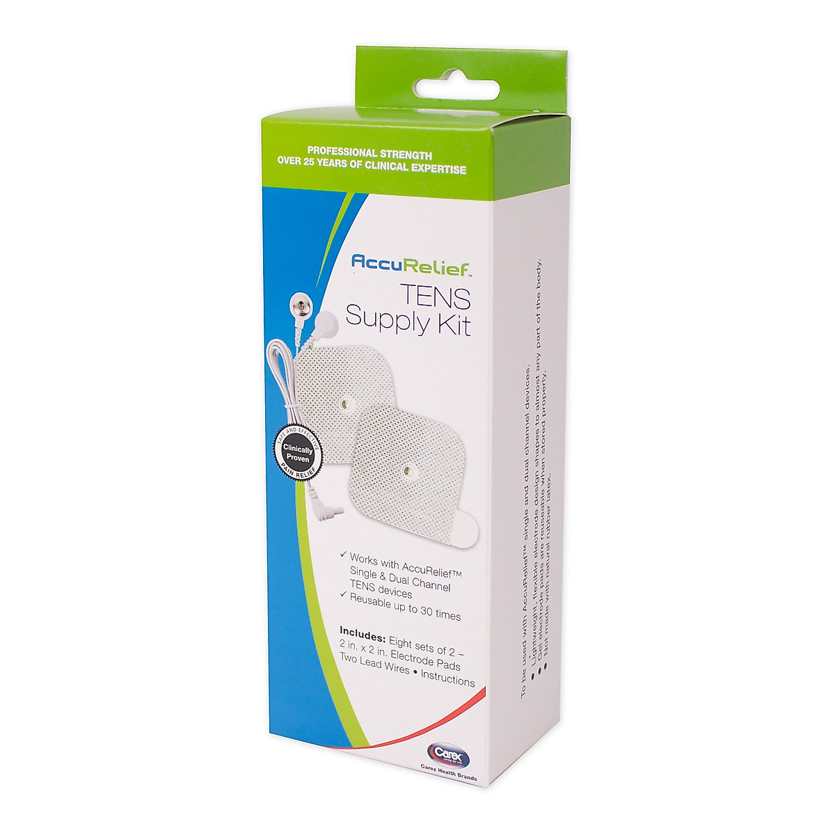 AccuRelief Universal TENS Unit Supply Kit - TENS Unit Pads and Lead Wires - for AccuRelief Single and Dual Channel TENS Devices and TENS Units with Snap Electrodes, 2 Count (Pack of 8) Electrodes.