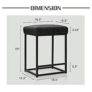 Homall Bar Stools, Counter Height 24" Barstools Set of 2 for Kitchen Island, Bar Chairs PU Leather Backless Modern Square Stool with Thick Cushion and Metal Steel Frame (Black)