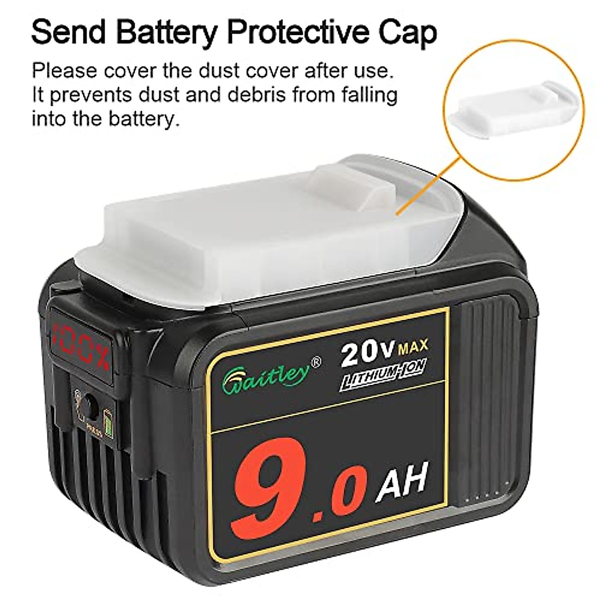 ZLWAWAOL DCB200 20V 9.0Ah Lithium-ion Replacement Battery Compatible with Dewalt 20V DCB200 DCB203 DCB204 DCB206 DCB209 DCD/DCF/DCG/DCS Series Cordless Tools with LED Display
