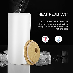 AGH 6pcs 18oz Frosted Sublimation Glass Blanks With Bamboo Lid, Sublimation Straight Cups Blank With Stainless Steel Straw & Clean Brush, Glass Can Beer Tumbler For Iced Coffee Juice Soda Drinks