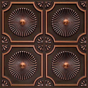 From Plain To Beautiful In Hours 106ac-24x24-10 Whirligigs PVC 2' x 2' Glue-up Ceiling Tile (Covers / 40 sq.ft), Antique Copper, 10