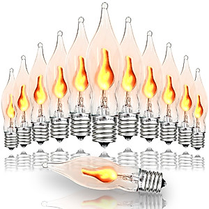 12 Pack C7 Clear Flickering Flame Light Bulbs, Christmas Halloween Decorations E12 Flame Bulbs, Ideal for Candelabra Flame Light Bulbs & Replacement Bulbs for String Lights,1W, 120V