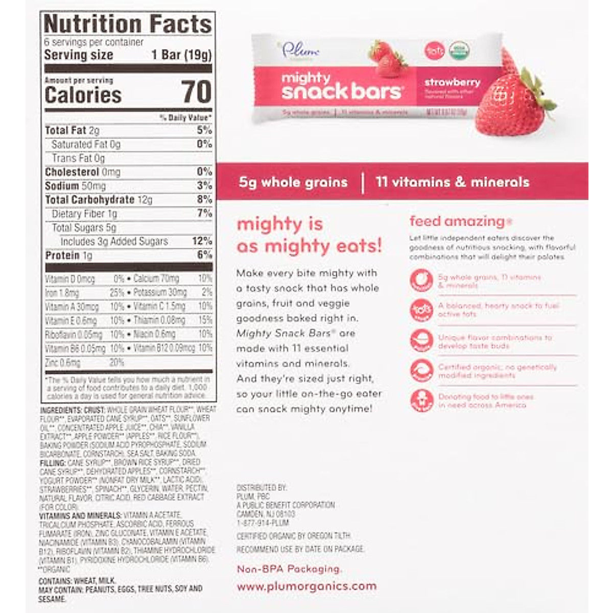 Plum Organics Tots Mighty 6 Bars - Strawberry - 4.02 Oz