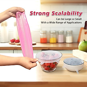 SXunacou 14 piece set circular square silicone dustproof and fresh-keeping cover, kitchen and household stretchable refrigerator microwave sealing and fresh-keeping film (white)