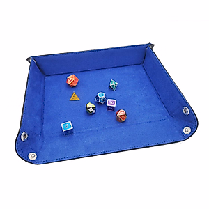 Onwon Dice Holder Dice Rolling Tray Double Sided PU Leather and Velvet Folding Tray Dice Pad for Dice Gaming and Other Table Games (Blue)