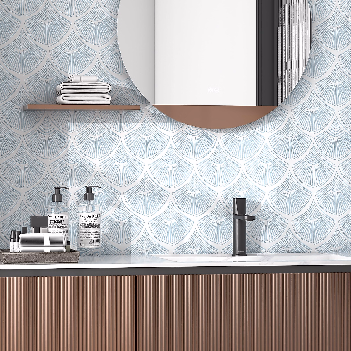 Modern Peel and Stick Wallpaper 17.3''×78.8'' Self Adhesive Wallpaper Blue and White Decorative Contact Paper Boho Removable Wall Paper for Bedroom Waterproof Wallpaper Bathroom Cabinets Decor Vinyl