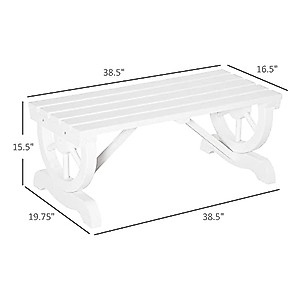 Outsunny 2-Person Garden Bench Outdoor Wagon Wheel Porch Bench for Backyard, Patio, Garden White