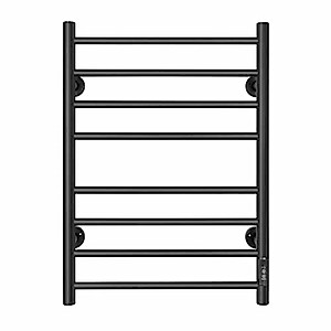 JXXM Heated Towel Warmer Wall Mounted Electric Hot Holder Rack 304 Brush Polish Finish Stainless Steel Frame(8 Bar Matte Black)