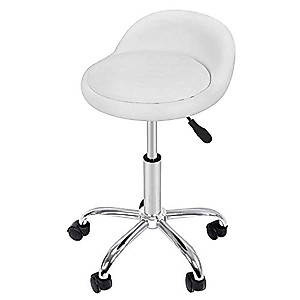 HomGarden Adjustable Hydraulic Rolling Swivel Stool for Massage Salon Office Facial Spa Medical Tattoo Chair Stool w/Backrest Cushion & Wheels (White 1pcs)