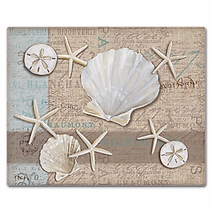 CounterArt Linen Shells 3mm Heat Tolerant Tempered Glass Cutting Board 15” x 12” Manufactured in the USA Dishwasher Safe