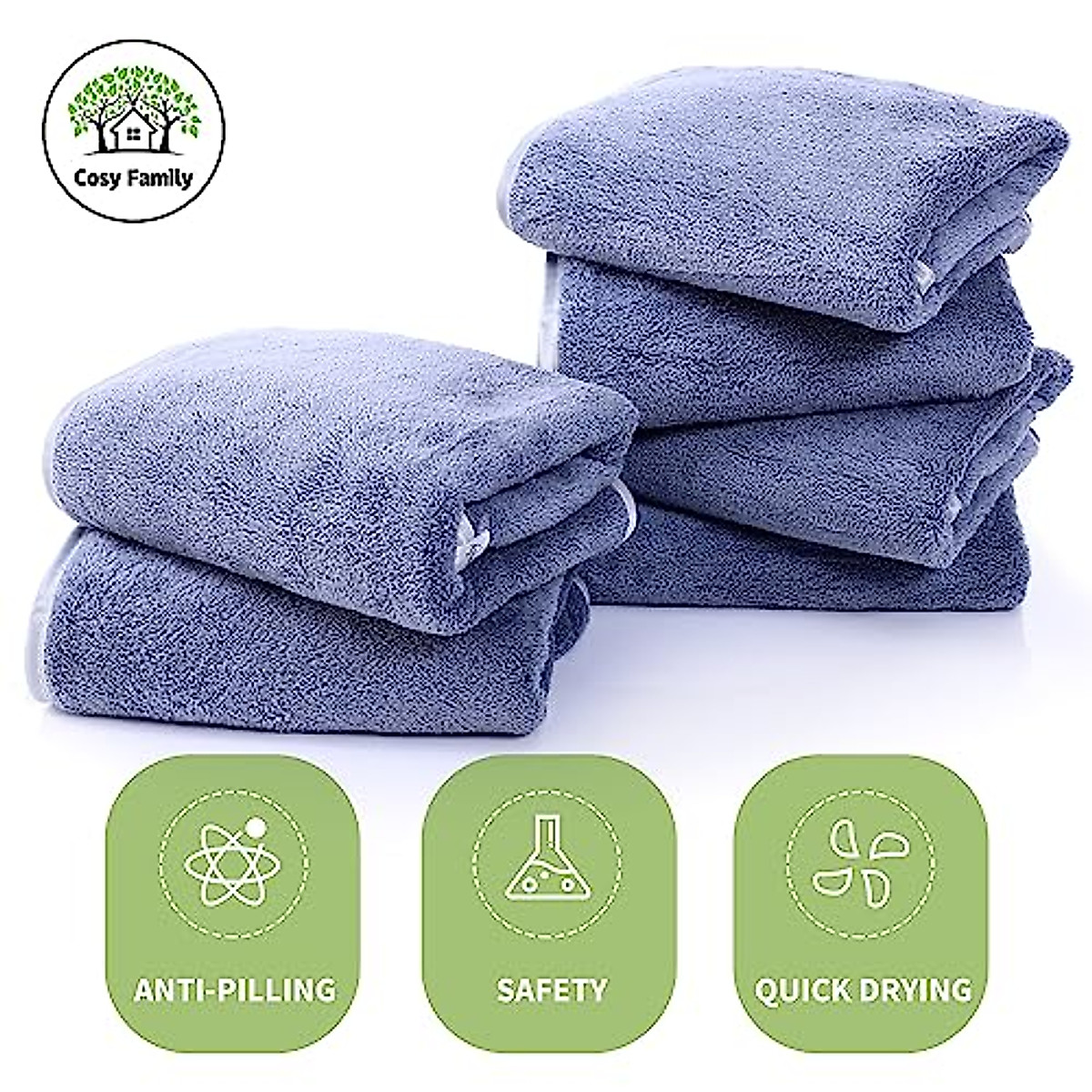 Cosy Family Ultra Soft Microfiber Absorbent Hand Towel Set of 6 - Silk Hemming Towels for Bathroom - Quick Drying - Perfect for Bath, Fitness, Gym, Shower, Hotel, and Spa - 16x28 Inch, Light Teal