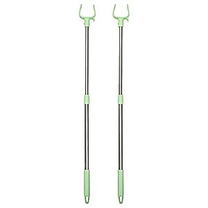 Veemoon 2pcs Closet Pole with Hook Telescoping Long Reach Stick Stainless Steel Clothing Hanger Garment Pole for Closet Shelf Ceiling