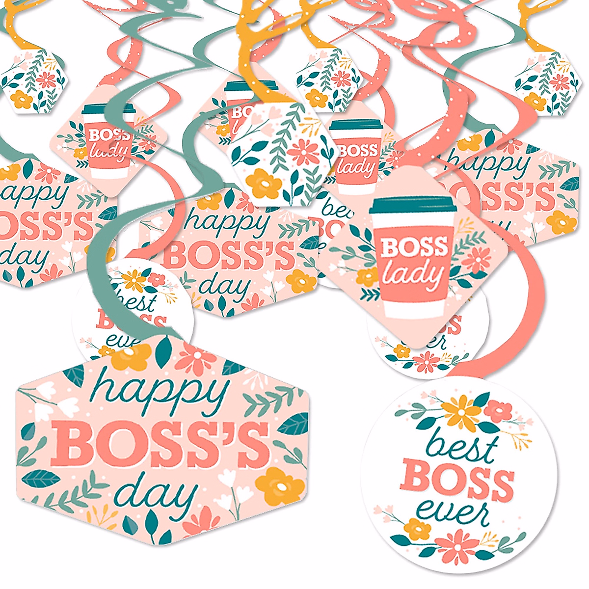 Big Dot of Happiness Female Best Boss Ever - Women Boss's Day Hanging Decor - Party Decoration Swirls - Set of 40