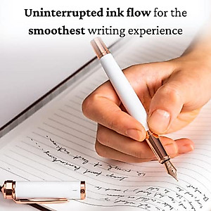 Ellington Pens Luxury Fountain Pen Set- Fountain Pens for Writing - Smooth Medium Nib - Includes Refillable Ink Converter, 3 Ink Cartridges [Black & Blue], Gift Box - Elegant Calligraphy