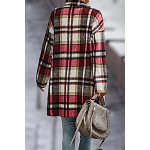 PRETTYGARDEN Women's 2024 Plaid Shacket Jacket Casual Button Wool Blend Winter Tartan Trench Coat With Pockets (Red,X-Large)