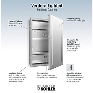 Verdera 24 in. x 30 in. Surface-Mount Lighted Medicine Cabinet & 99012-NA K-99012-NA Verdera Side Mirror Kit for Surface Mount Installation, 30.00 x 3.44 x 1.13 inches