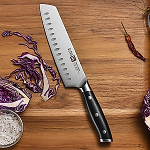 Klaus Meyer Stahl High Carbon Exclusive German Steel 7 inch Santoku Knife (Black)