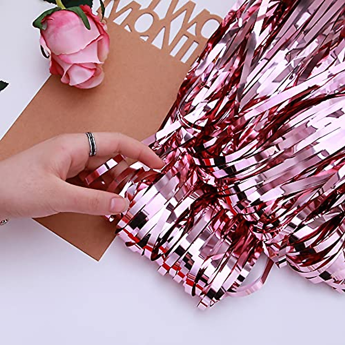 Pink Fringe Backdrop Curtain for Party Decorations - 6.5 x 6.5ft, Pack of 2 | LILF Pink Tinsel Backdrop for Pink Streamers Party Decor | Pink Foil Curtain for Birthday Party Photobooth Props