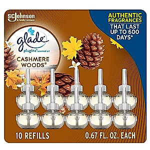 Glade PlugIns Scented Oil 10 Refills, Air Freshener, Cashmere Woods, 10 x 0.67 oz, Packaging May Vary