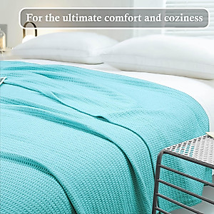 Tex Trend 100% Cotton Thermal Blanket, Soft Premium Twin XL Blanket - Upgraded Waffle Weave Blanket - Breathable Skin Friendly Woven Cotton Blankets for All Seasons - (60x90, Blue)