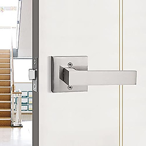 Probrico 6 Pack Square Door Lever Door Lock Handle Lockset Keyless Doorknobs Passage Knobs Lockset Interior Hallway Passage Closet in Satin Nickel