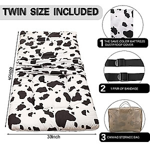 Leinuosen Japanese Floor Mattress Cow Print Futon Mattress Twin Thicken Tatami Mat Couch Sleeping Pad Foldable Roll up Bed Mattress with Portable Storage Bag for Camping Boys Girls Dormitory