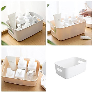 Plastic Storage Bin White Storage Basket with Handles Organizer for Kitchen Pantry Food Storage Containers Bedroom Bathroom Organizer Snack Storage Box Toy Baskets Organizer (M-1Pack)