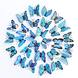 100 Pcs 3D Butterfly Wall Decor Removable Butterfly Wall Stickers Magnets for DIY Kids Nursery, Girl Room Decor, TV Wall, Wedding, Birthday Decor (Blue)