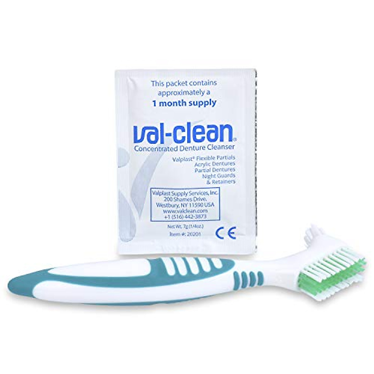 Val-Clean Concentrated Denture Retainer Partials and Night Guard Cleaner Powder BUNDLED with Denture Cleaning Brush AND Handy Denture Care Reference Card