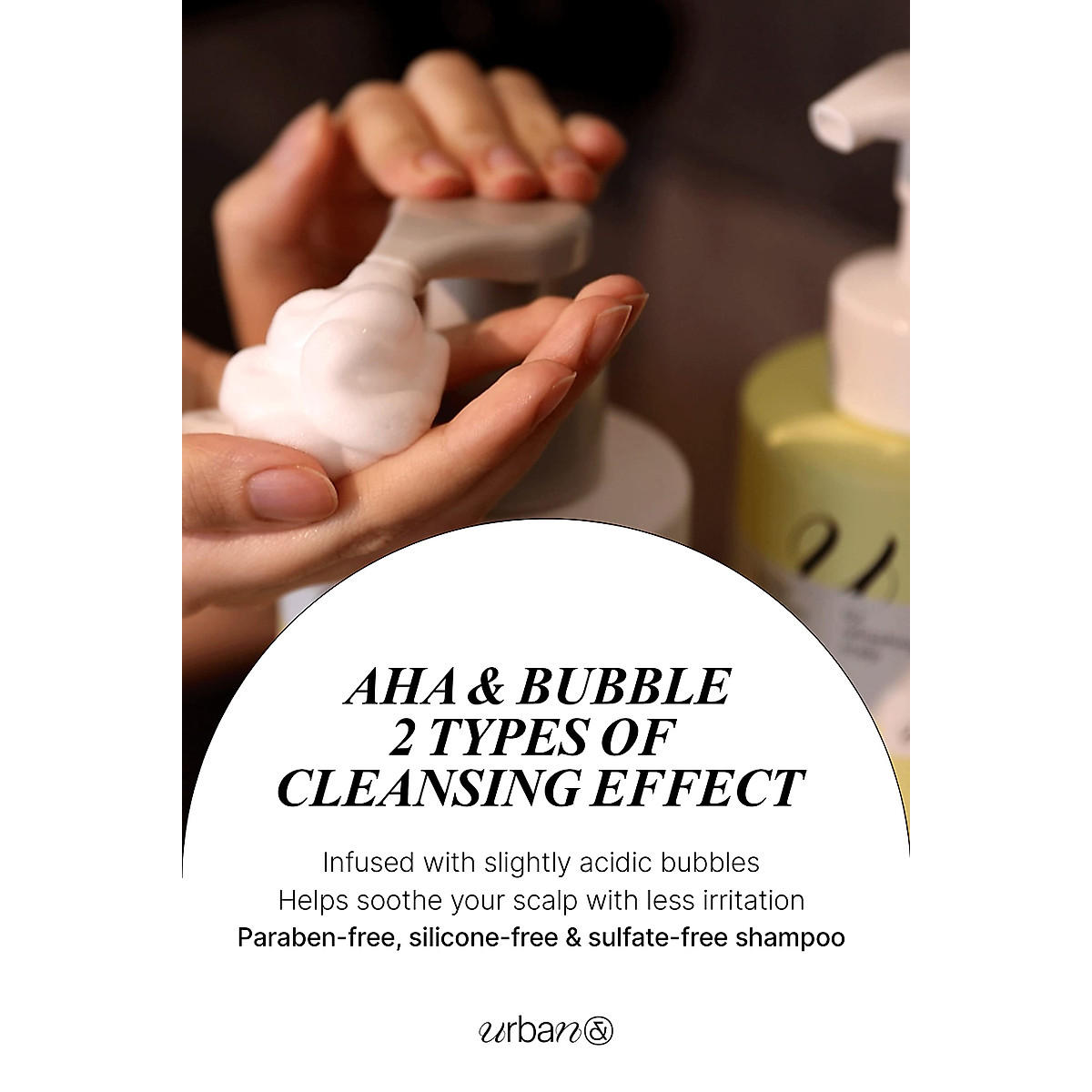 URBANAND Bubble Shampoo | Hair Breakage Repair & Scalp Care Cleansing Shampoo | Korean Beauty Hair Care Dry Scalp Shampoo w/Green Propolis & Cica Complex for Hair Shine & Scalp Revival (16.9oz)