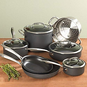 Cuisinart Dishwasher Safe Hard-Anodized 11-Piece Cookware Set, Black & Dishwasher Safe Hard-Anodized 12-Inch Open Skillet with Helper Handle