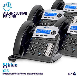 XBLUE X16 Small Business Phone System Bundle with (4) Phones - (6) Outside Line & (16) Phone Capacity - Includes Auto Attendant, Voicemail, Caller ID, Paging & Intercom