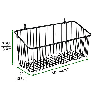 mDesign Portable Metal Farmhouse Wall Decor Angled Storage Organizer Basket Bin for Hanging in Kitchen/Pantry - Store Plastic Bags, Foils, Oils, Sandwich Bags - 2 Pack - Black