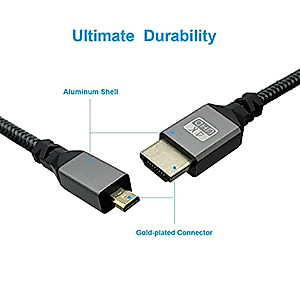 Seadream 4K Micro HDMI to HDMI Cable 1FT 2Pack High-Speed Full HDMI to Micro HDMI Braided Cord Support 3D 4K/60Hz 1080p