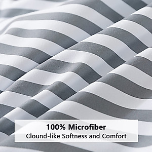 Andency Striped Comforters Queen Size Set Gray, 3 Pieces Grey Bedding Comforter Sets for Queen Bed, Soft Lightweight Fluffy Down Alternative Bed Set for Boys Men All Season