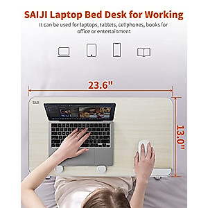 Laptop Desk for Bed, SAIJI Lap Desks Bed Trays for Eating Writing, Adjustable Computer Laptop Stand, Foldable Lap Table in Sofa and Couch（23.6 x 13Teak
