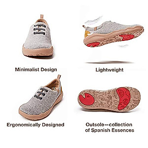 UIN Women's Walking Shoes Slip On Wool Lace-up Casual Lightweight Comfort Fashion Sneaker Segovia Light Grey (9.5)