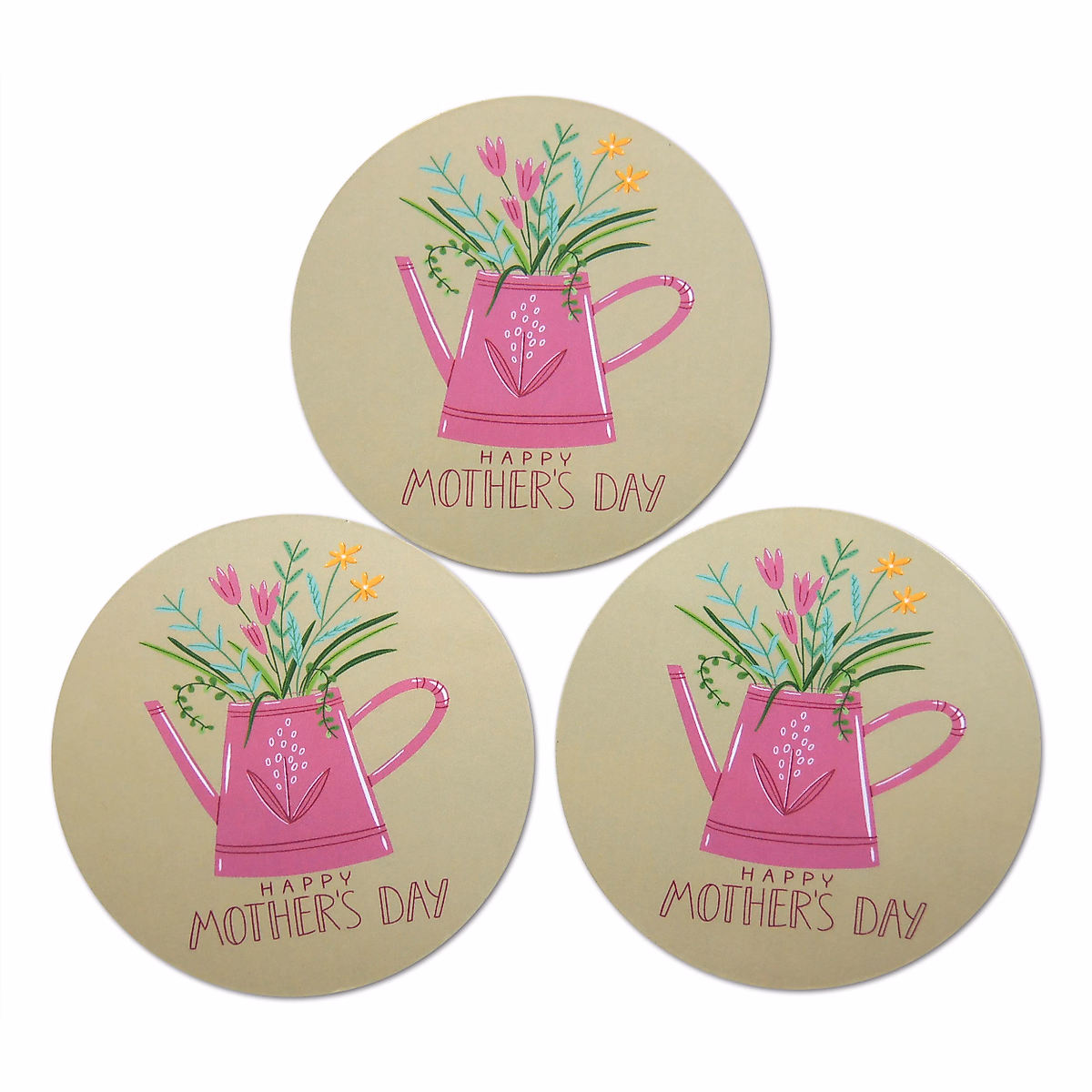 Novel Merk Mother~'s Day Refrigerator Magnets, Small Circle Flowers in Watering Can Design for Fridge, Gifts, Decor, & Party Favors (10 Pack), Pink, Green, Yellow, 3 Inch