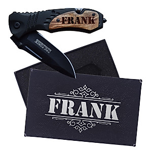 My Personal Memories Engraved Personalized Wood Handle Rescue Pocket Knife - Father's Day Groomsmen Gifts - All Black Knife