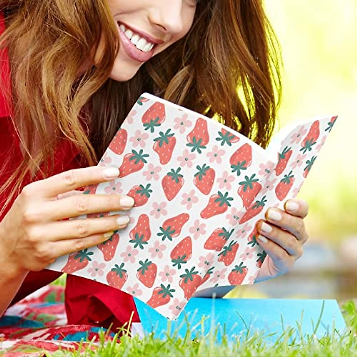 YEXIATODO Strawberry Stretchable Book Covers Funny Paperback Book Cover Fits Most Hardcover Textbooks up to 9x11 Adhesive-Free Nylon Fabric School Book Protector for Primary Secondary