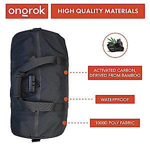 ONGROK Duffle Bag with Combo Lock, Integrated Carbon Filtration (Black)