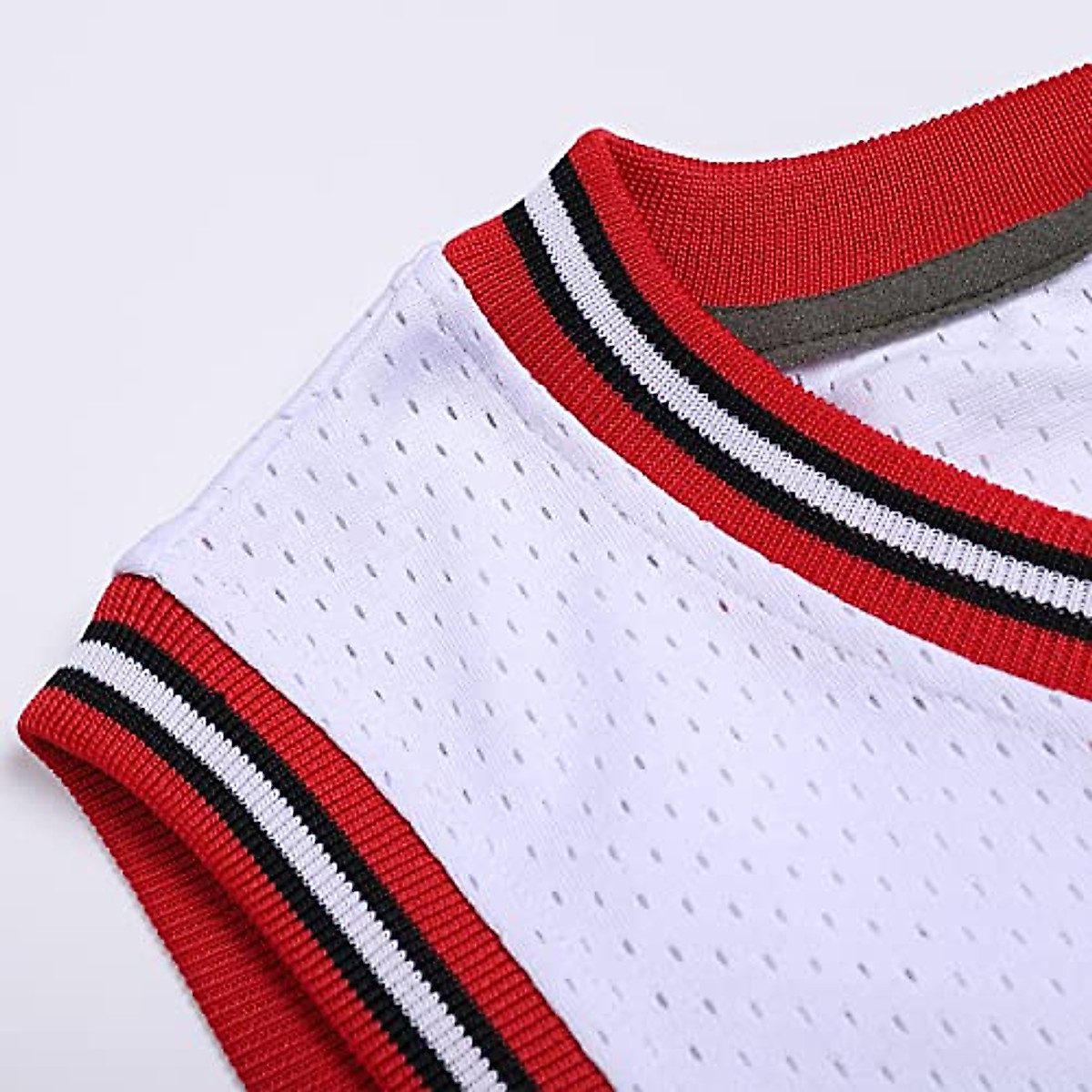 DEHANER Basketball Jersey Shirt for Men Women Mesh Athletic Sports Uniforms Retro Classic Tank Tops,Red Neckline-White Jersey,Men Size X-Large