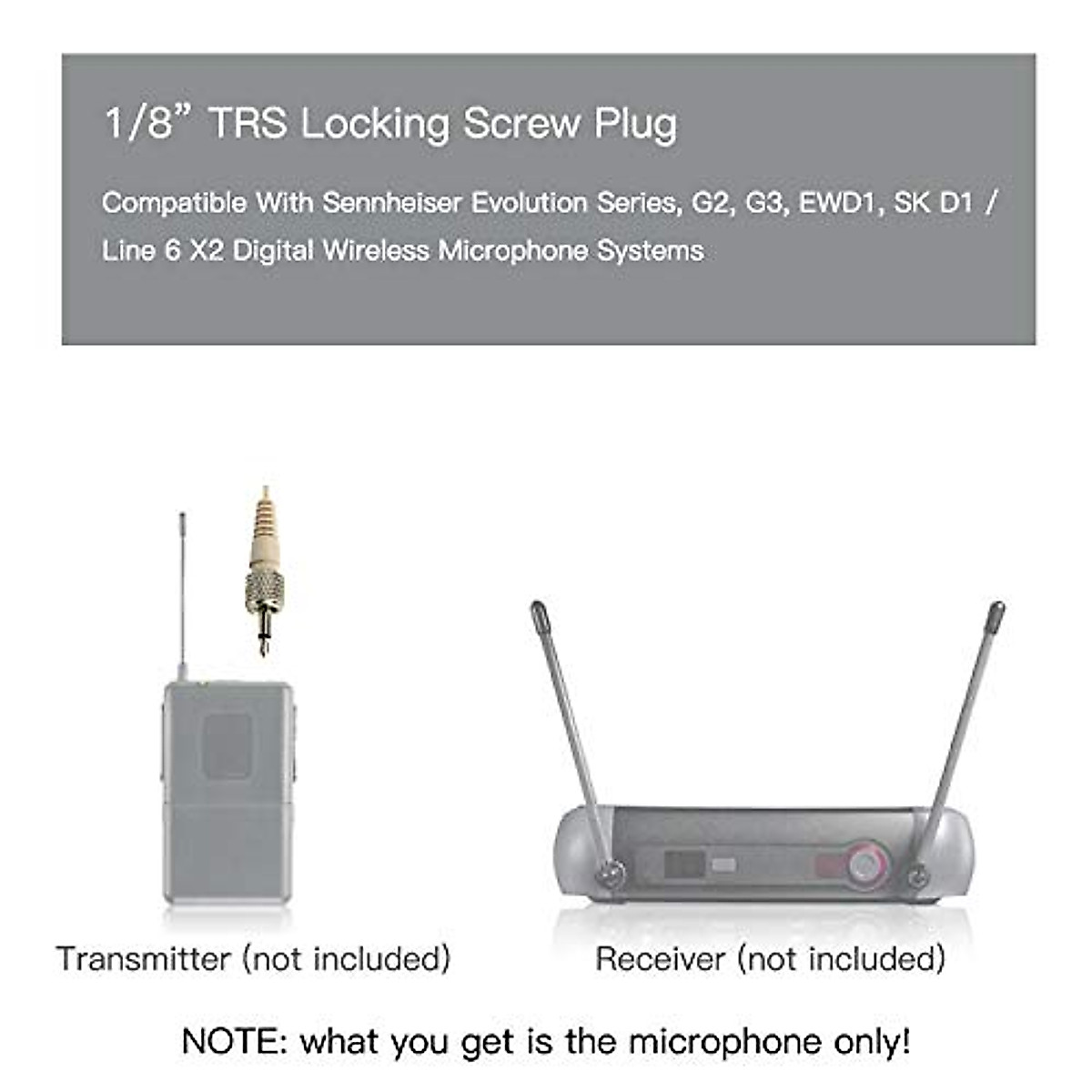 J K MIC-J 069 Earhook Headworn Headset Unidirectional Microphone Compatible with Sennheiser Wireless Microphone System - 1/8" TRS Locking Screw Plug