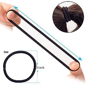 Sderoq 100pcs Womens Elastics Hair Tie, 4MM Black Ponytail Holders Hair Bands, 2 Inch in Diameter Elastic Band for Medium to Thick Hair (4mm Black)