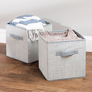 mDesign Small Fabric Collapsible Organizer Cube Bin Box with Front Handle for Cube Furniture Units, Closet or Bedroom Storage, Holds Clothing, Linens, Accessories - Lido Collection - 2 Pack - Gray