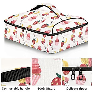 Kcldeci Insulated Thermal Food Carrier Insulated Casserole Carrier for Hot or Cold Food,Pink Is Lost with Cupcake Insulated Tote Bag for Potluck Cookouts Parties Picnic,Lasagna Lugger