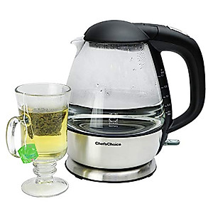 Chef'sChoice 680 Cordless Electric Glass Kettle in Brushed Stainless Steel Includes Illuminated On Off Switch Auto Off & Boil Dry Shut Off Protection, 1.5-Liter, Silver