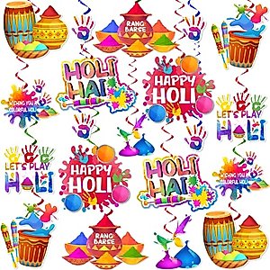 Holi Decorations Hanging Swirls, 40 Pcs No-DIY Happy Holi Decorations Streamers, Holiday Decorations Outdoor, Holi Festival Decorations Holi Party Supplies for India Colors Party Festival cocomigo
